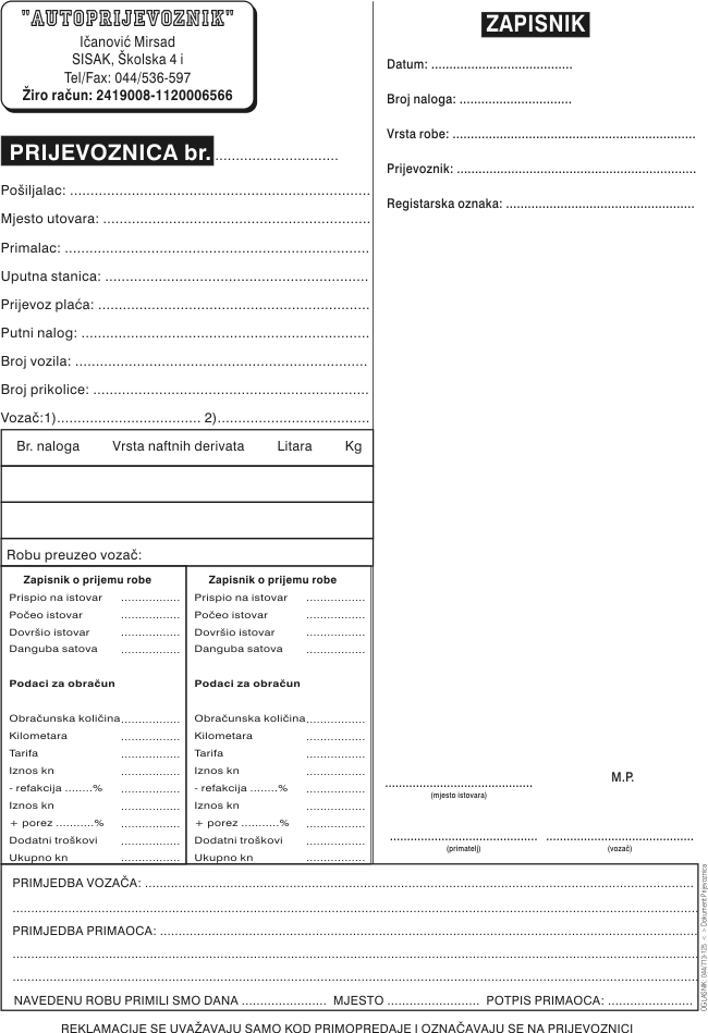 teretni list, prijevoznica, teretni listovi, blok radnih sati, raspored ...